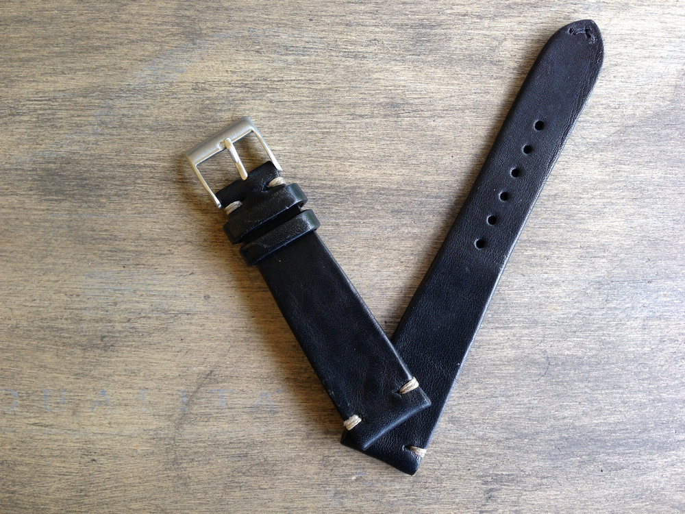 Hand-made 3 leather Straps Set Black / Old Grey/ Wax Black