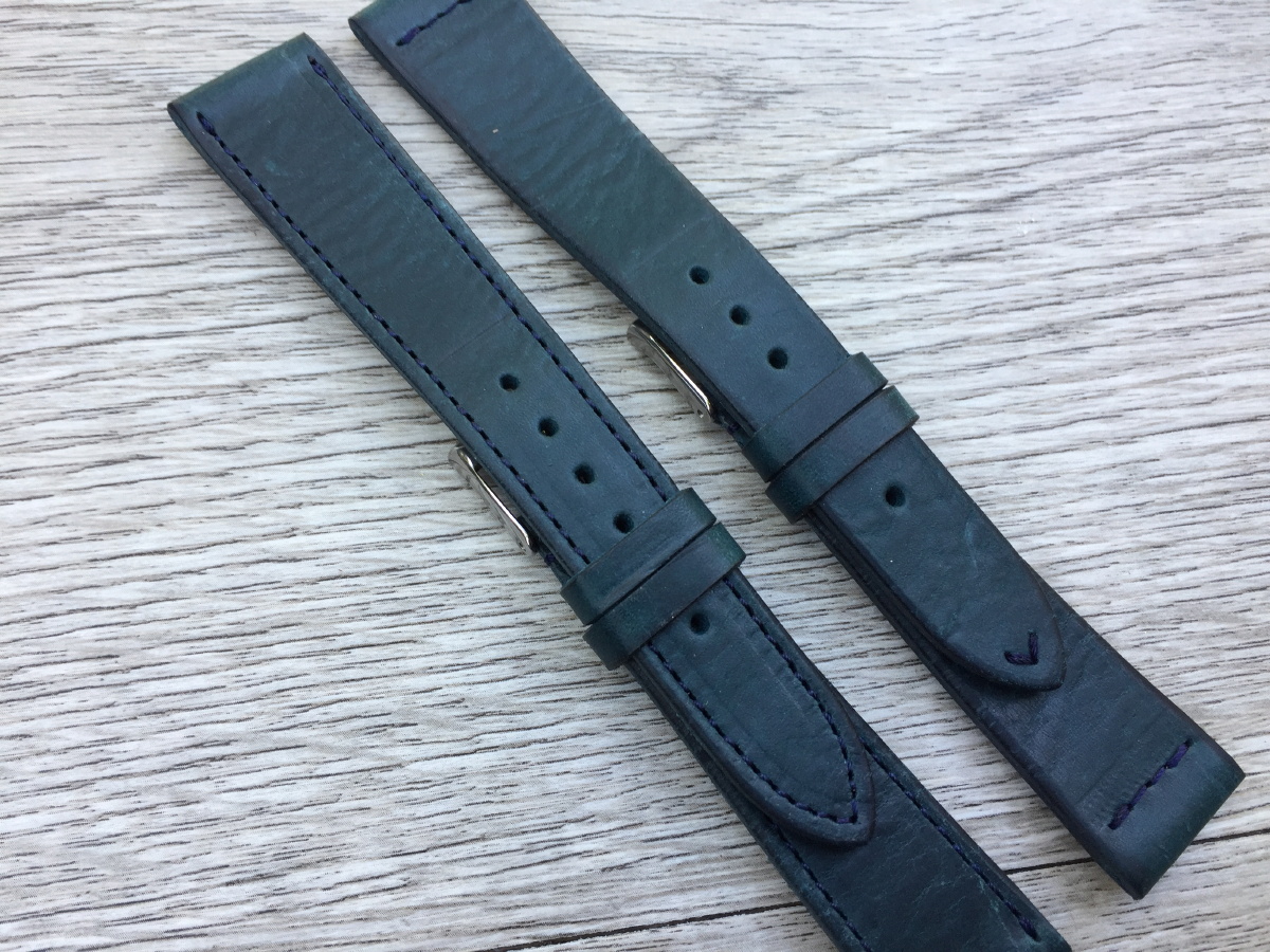 Hand-made leather watch strap Vintage Blue Marine