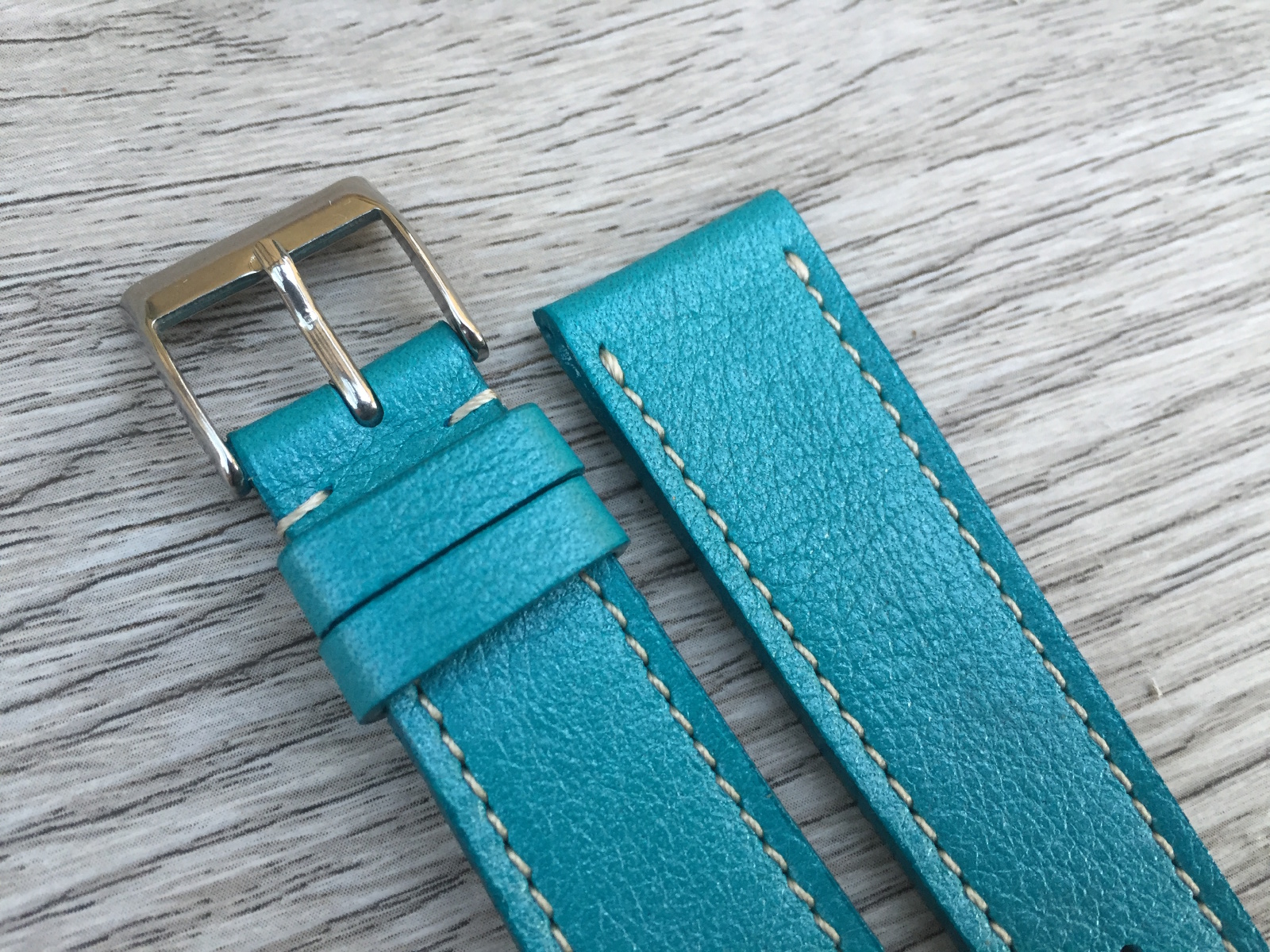 Handmade Elegant HERM smooth leather Light Blue watch strap